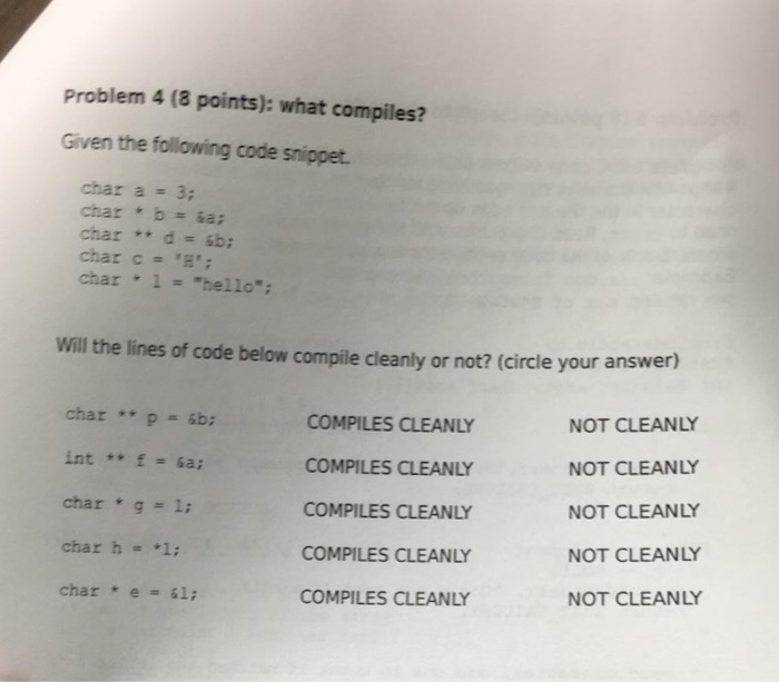 Solved Problem 4 (8 points): what compiles? Given the | Chegg.com