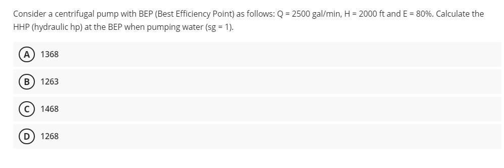 Solved Consider a centrifugal pump with BEP (Best Efficiency | Chegg.com