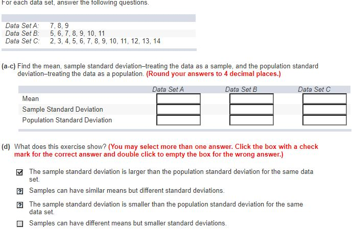 Solved For each data set, answer the following questions. | Chegg.com Solved For each data set, answer the following questions. | Chegg.com