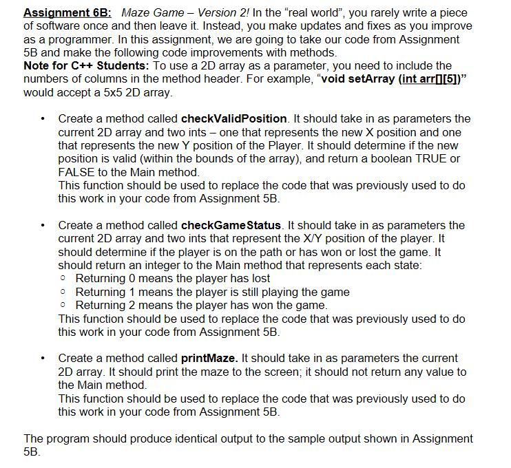 Solved Assignment 6B: Maze Game - Version 2! In the “real | Chegg.com