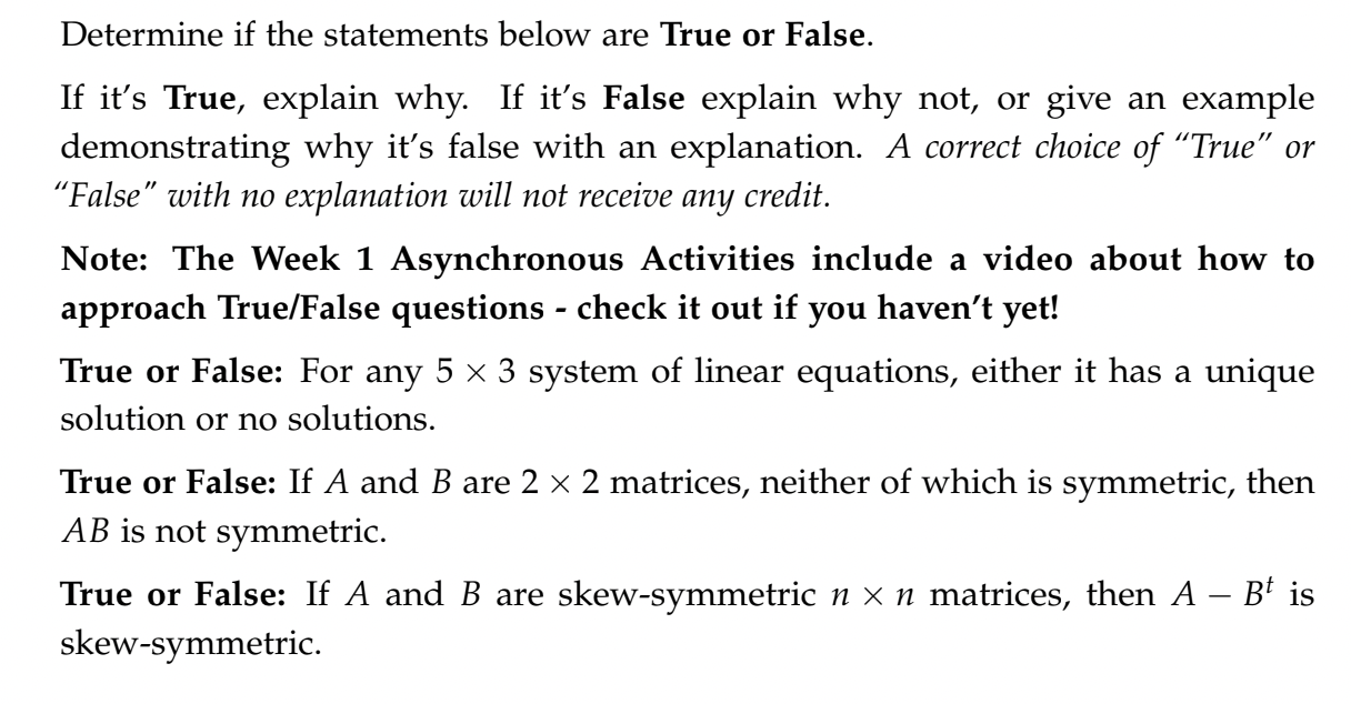 Solved Determine if the statements below are True or | Chegg.com
