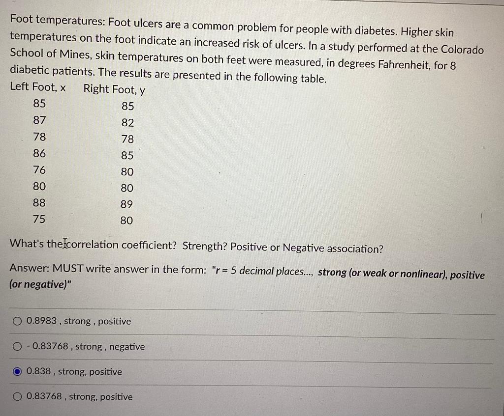 Solved Foot temperatures: Foot ulcers are a common problem | Chegg.com
