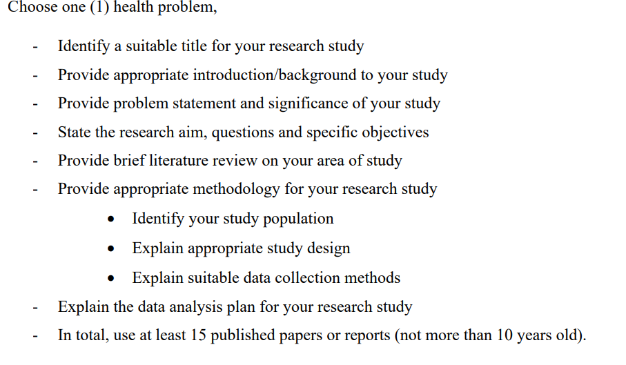 Solved Choose one (1) health problem, - Identify a suitable | Chegg.com