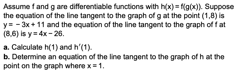 Solved Assume f and g are differentiable functions with | Chegg.com