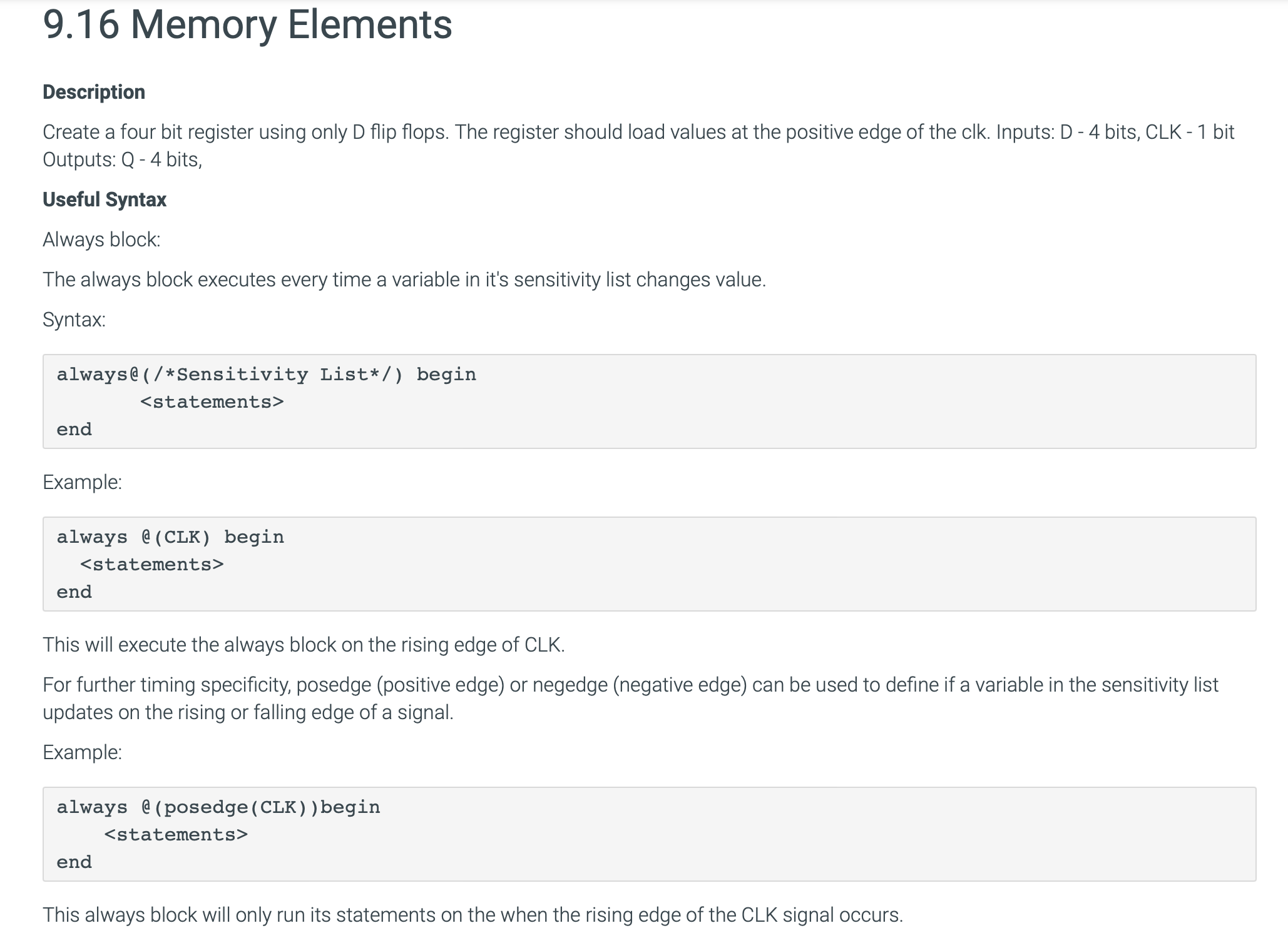 Solved 9.16 ﻿Memory Elements module dflipflop(CLK, ﻿D, | Chegg.com