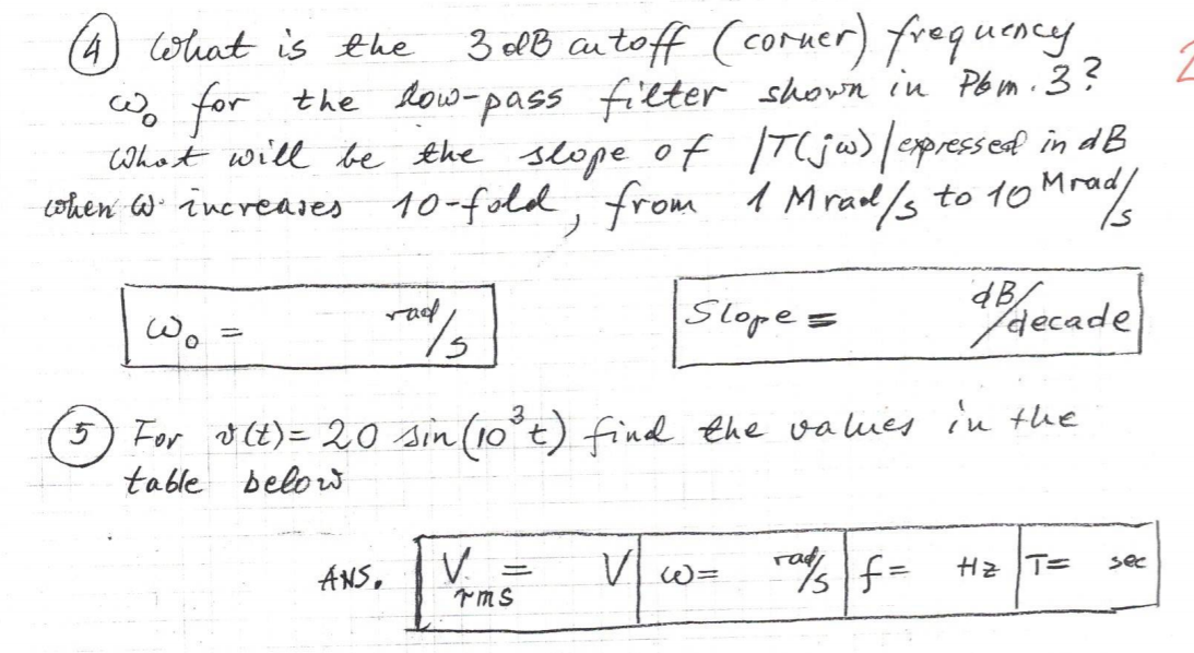 Solved (4) What is the 3 dB cutoff (corner) frequency we for | Chegg.com