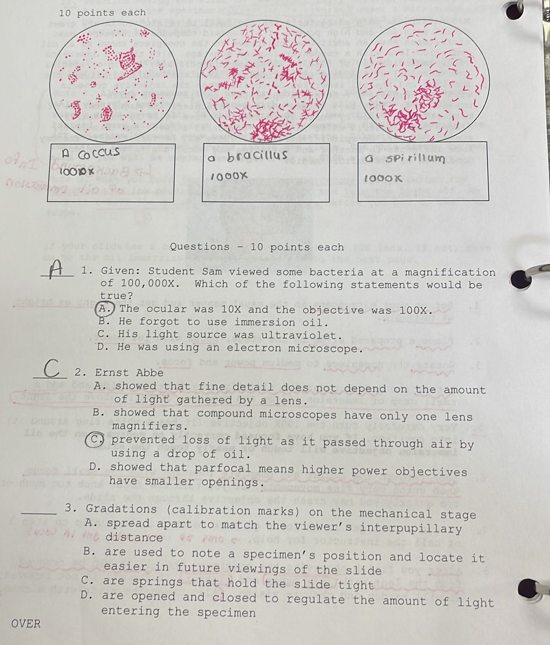 Solved A 1. Given: Student Sam viewed some bacteria at a | Chegg.com