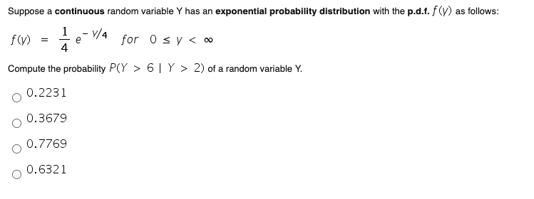 Solved Suppose a continuous random variable Y has an | Chegg.com