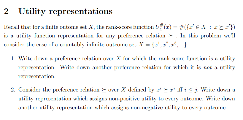 Solved 2 Utility representations Recall that for a finite | Chegg.com