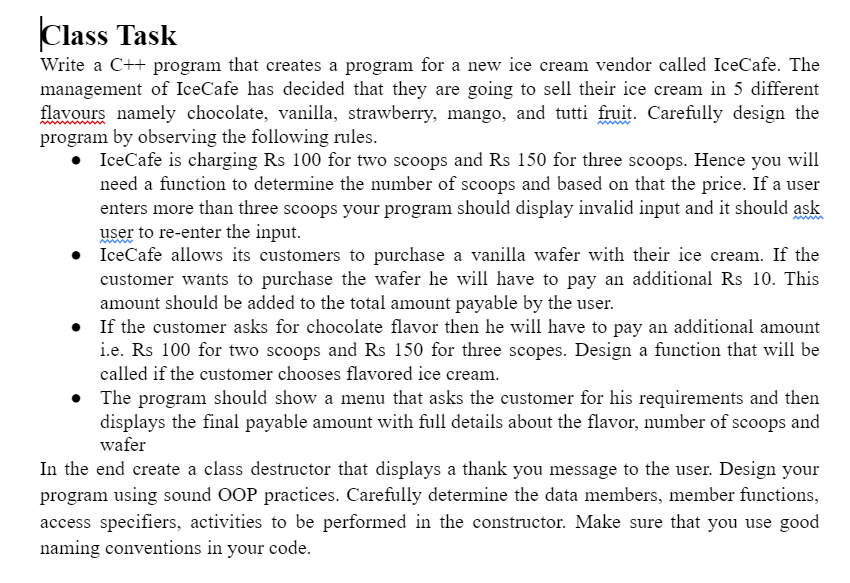 Solved Class Task Write a C++ program that creates a program | Chegg.com