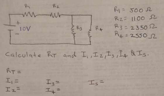 Solved R1=500ΩR2=1100ΩR3=2350ΩR4=2550Ω Calculate RT and | Chegg.com