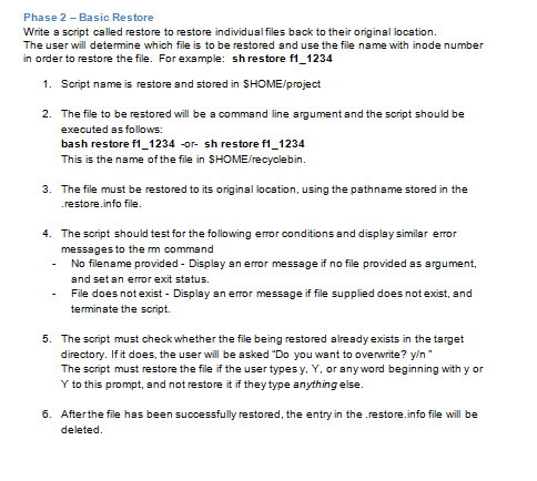 UNIX/RECYCLE BIN SCRIPT (HELP WITH PHASE 2)....... | Chegg.com