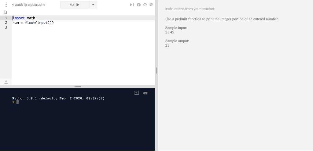 Solved back to classroom run Instructions from your teacher: | Chegg.com