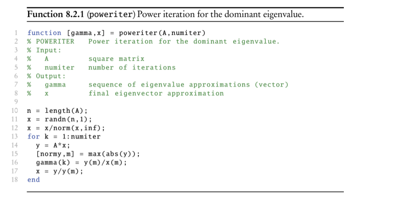 Solved Function 8.2.1 (poweriter) Power iteration for the | Chegg.com