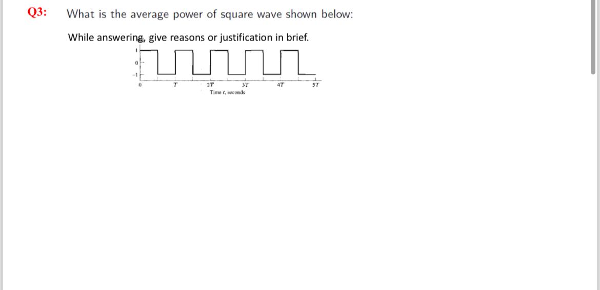 Solved Q3: What is the average power of square wave shown | Chegg.com