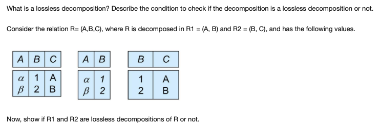 Solved What is a lossless decomposition? Describe the | Chegg.com