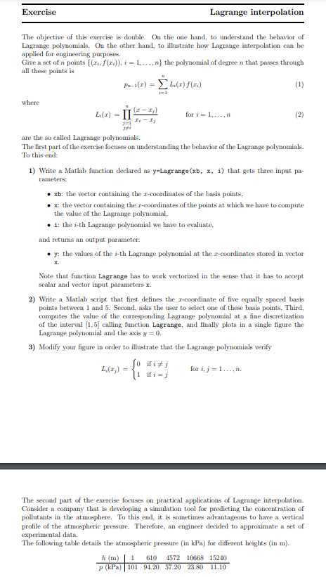 Solved Exercise Lagrange interpolation The objective of this | Chegg.com