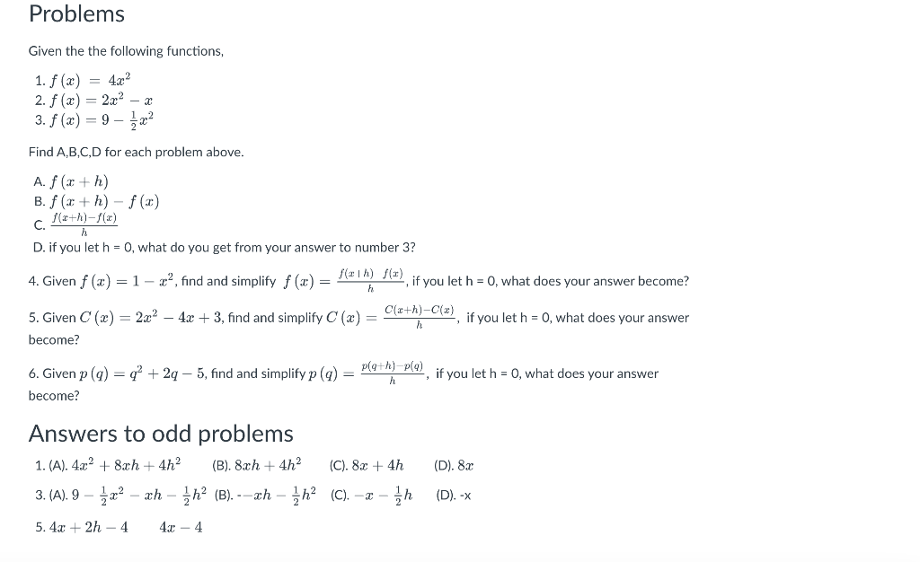 Solved Given the the following functions, 1. f(x)=4x2 2. | Chegg.com