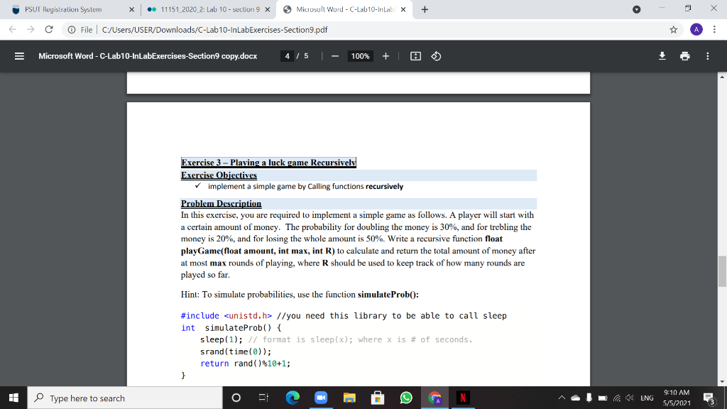 Solved PSUT Registration System . 11151_2020_2: Lab 10 - | Chegg.com