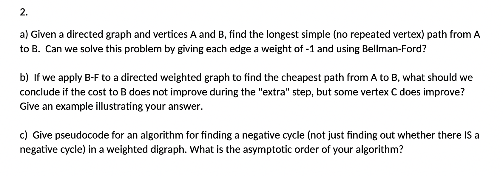 Solved 2. a) Given a directed graph and vertices A and B, | Chegg.com