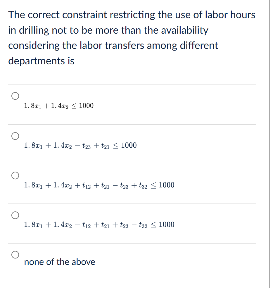 The correct constraint restricting the use of labor | Chegg.com