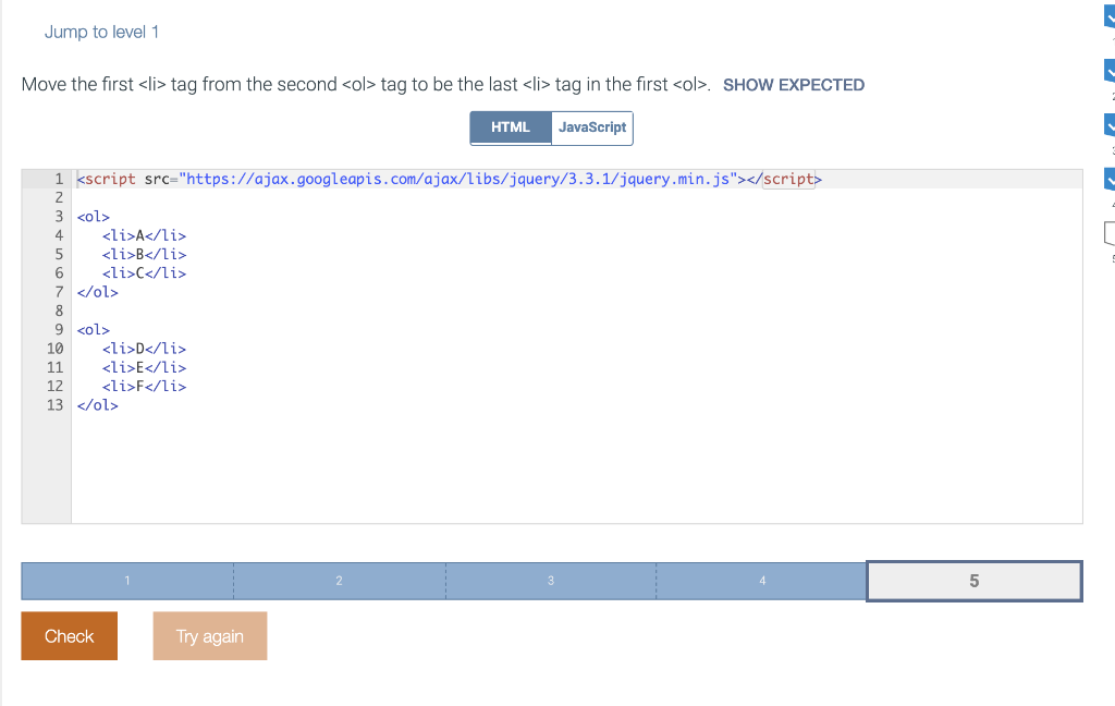 Solved Jump to level 1 Move the first tag from the | Chegg.com