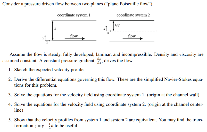 Solved Consider a pressure driven flow between two planes | Chegg.com