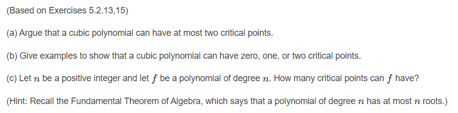 Solved (Based on Exercises 5.2.13,15) (a) Argue that a cubic | Chegg.com