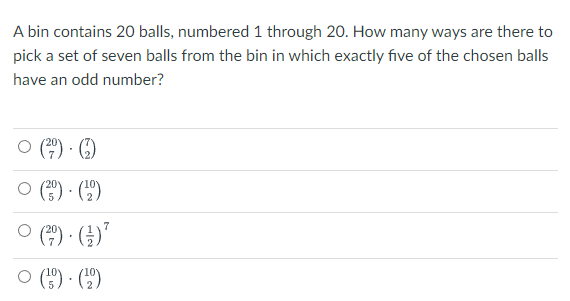 Solved A bin contains 20 balls, numbered 1 through 20 . How | Chegg.com