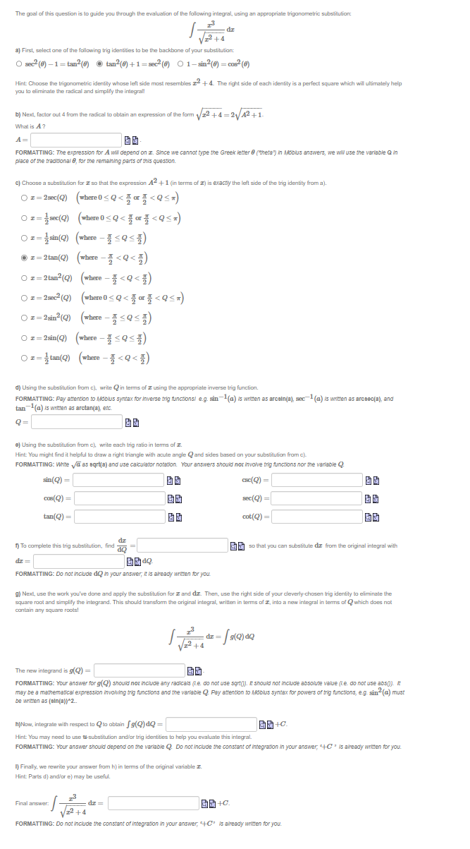 Solved ∫x2+4x3dx a) First, select ane of the following trig | Chegg.com