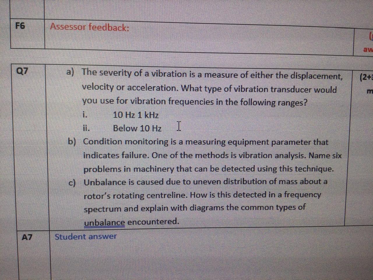 Solved a) The severity of a vibration is a measure of either | Chegg.com