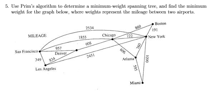 Solved 5. Use Prim's algorithm to determine a minimum-weight | Chegg.com