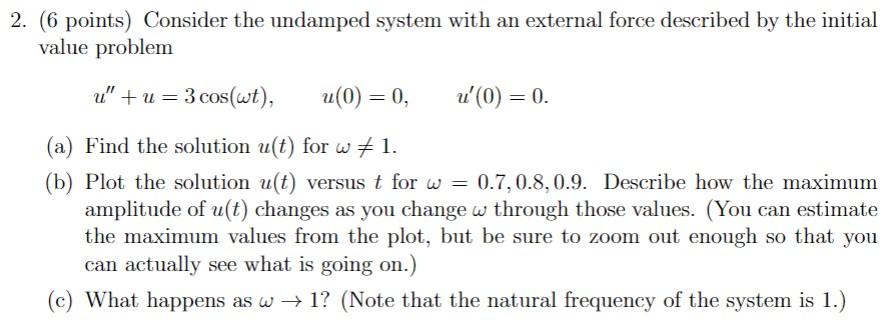 Solved 2. (6 points) Consider the undamped system with an | Chegg.com