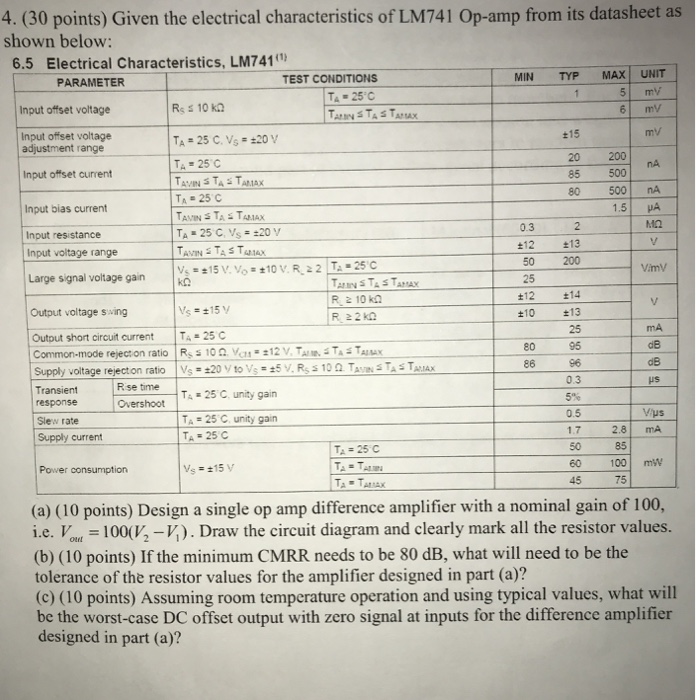Solved 4. (30 points) Given the electrical characteristics | Chegg.com