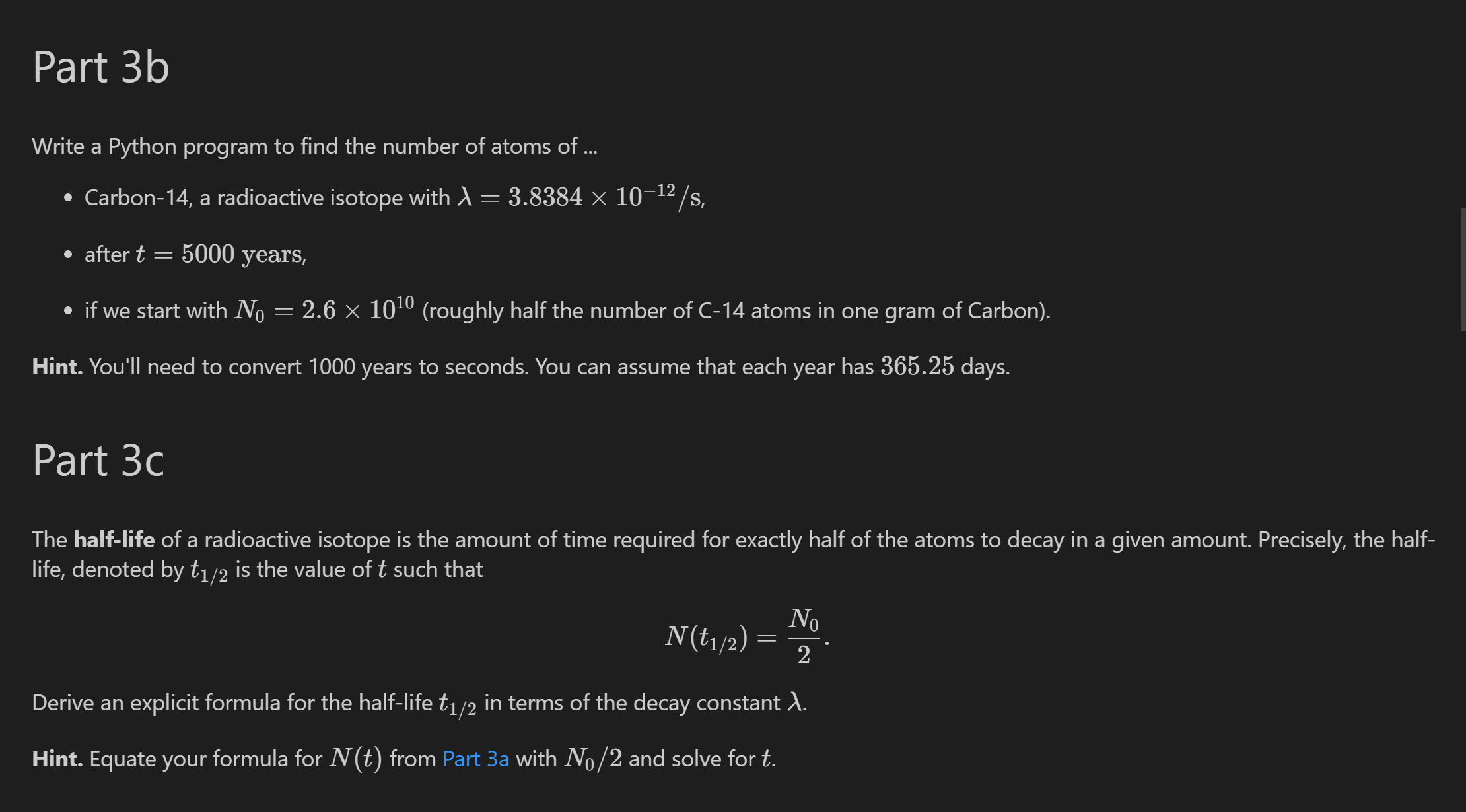 Solved Problem 3: Exponential Decay and Half-Life The number | Chegg.com
