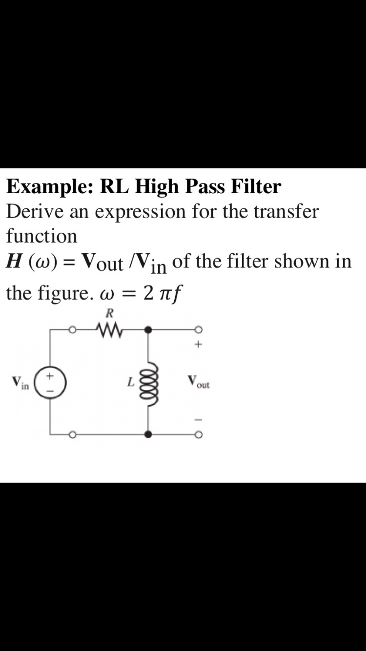 Solved Example: RL High Pass Filter Derive an expression for | Chegg.com
