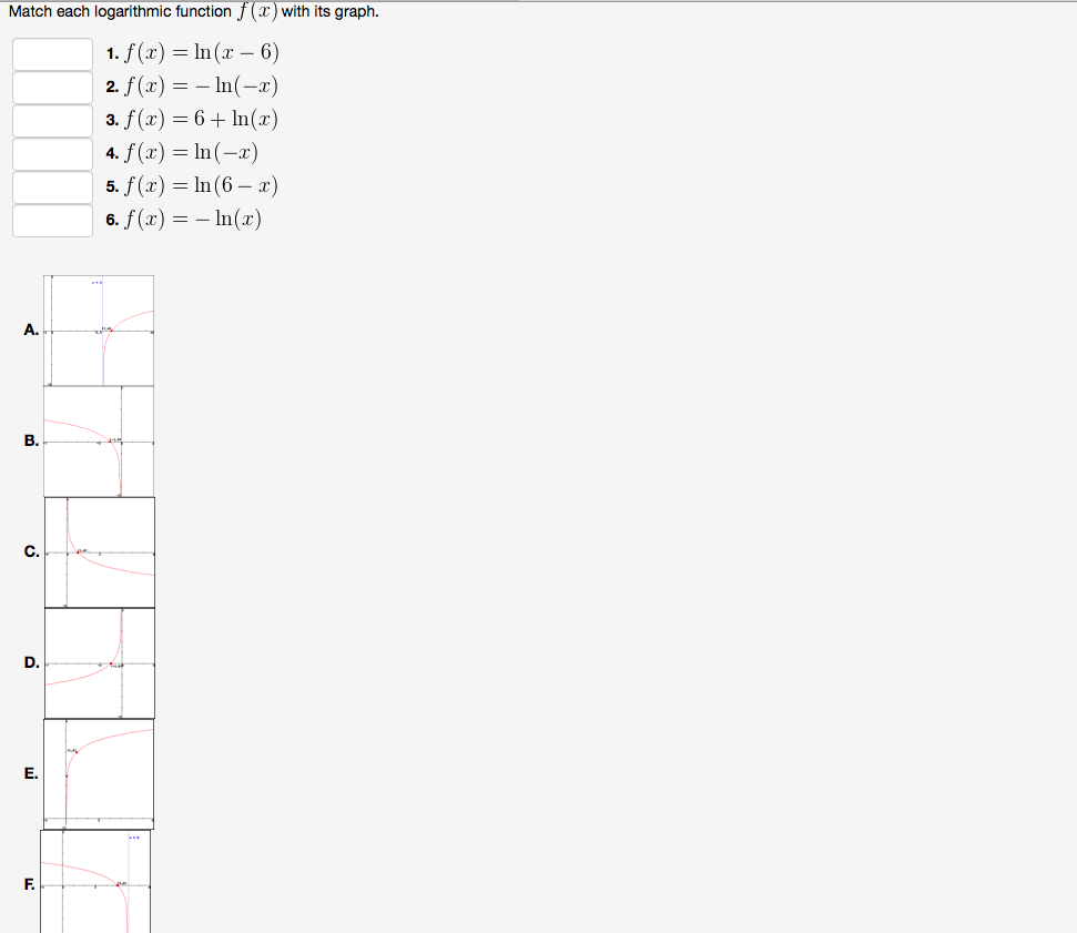 Solved Match each logarithmic function f (r) with its graph. | Chegg.com