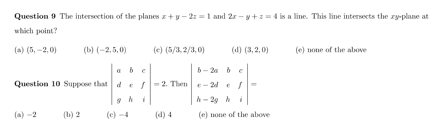 Solved Question 9 The intersection of the planes x+y−2z=1 | Chegg.com