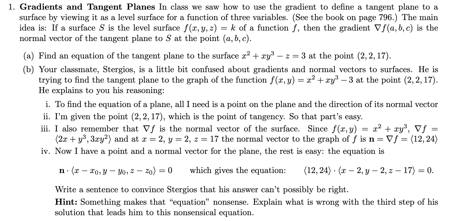 Solved - Z= 1. Gradients and Tangent Planes In class we saw | Chegg.com