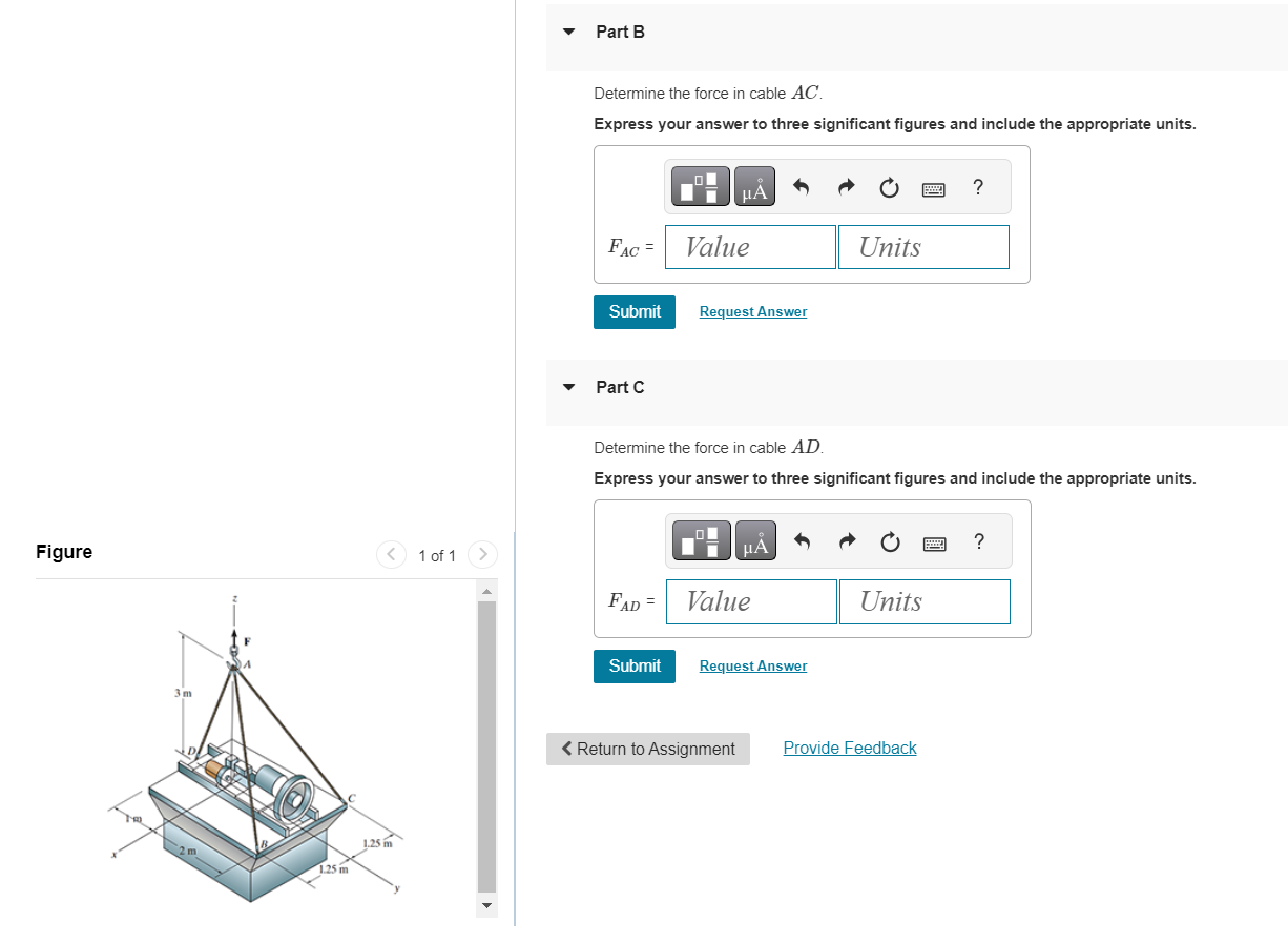 Solved The three cables in of F=20kN. lift the machine that | Chegg.com