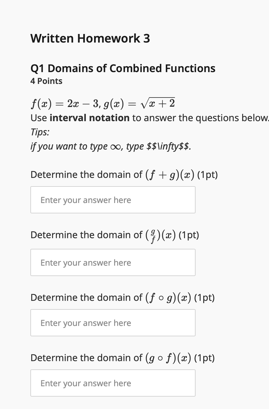 Solved Written Homework 3 Q1 Domains of Combined Functions 4 | Chegg.com