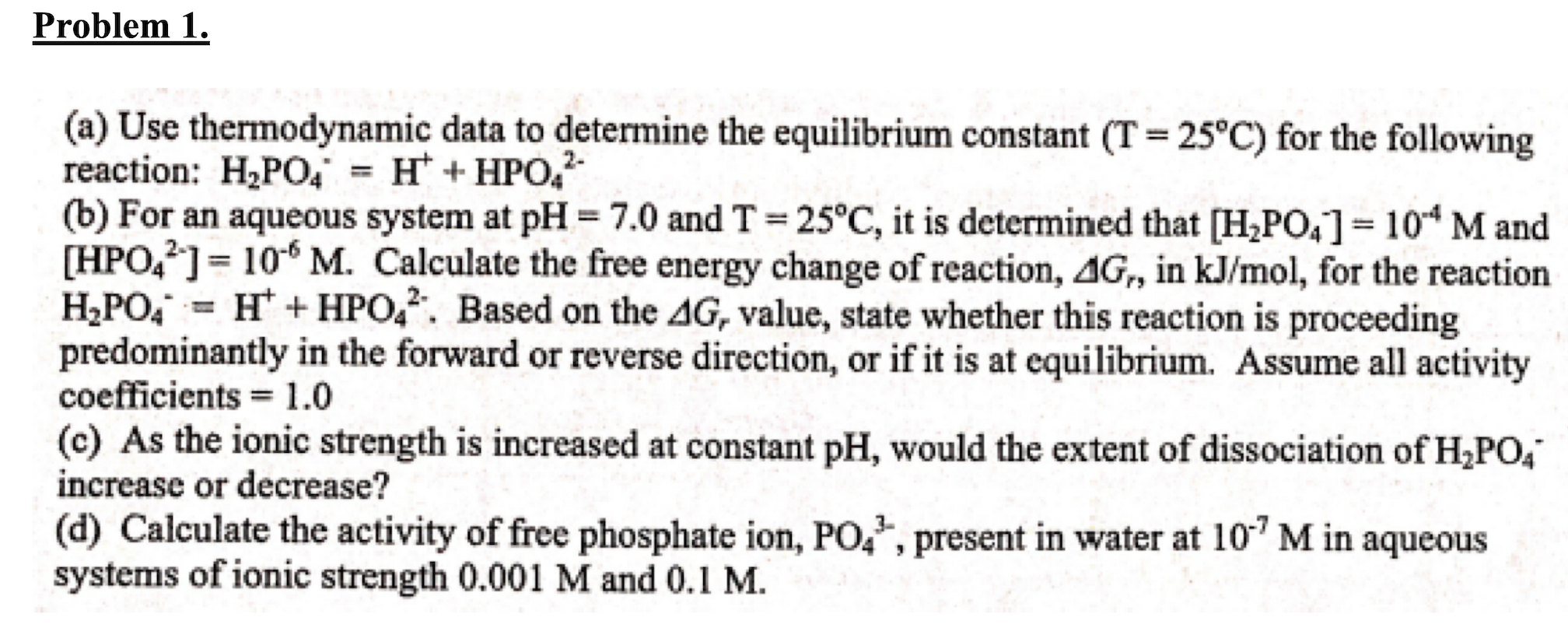 Solved Problem 1. (a) Use thermodynamic data to determine | Chegg.com