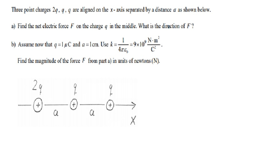 Solved Three point charges 2q, q, q are aligned on the x- | Chegg.com