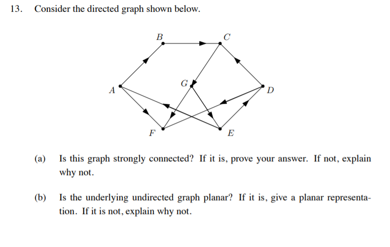 Solved 13. Consider the directed graph shown below. B C G A | Chegg.com