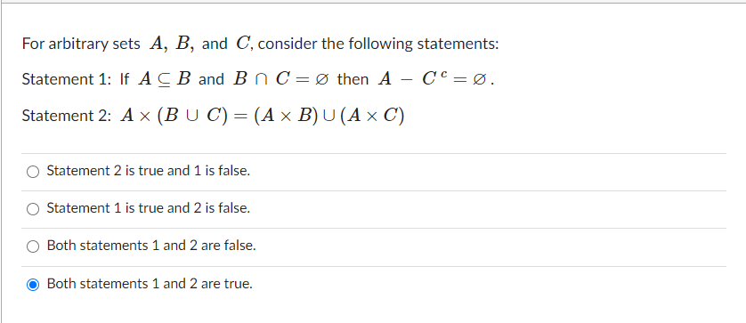 Solved For arbitrary sets A, B, and C, consider the | Chegg.com