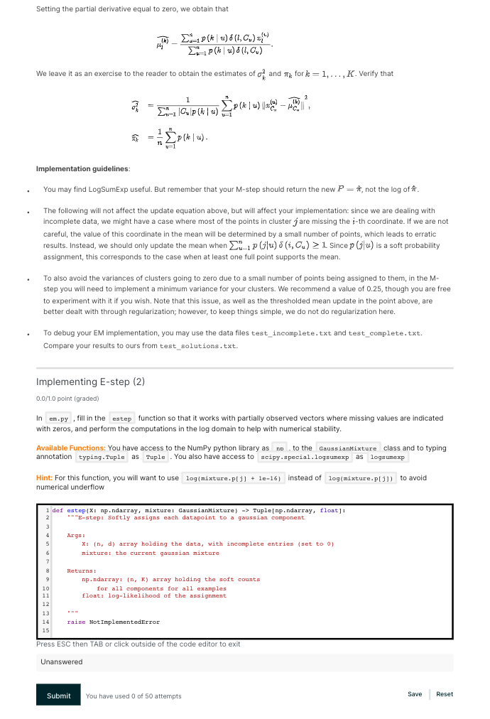 Solved 7. Implementing EM for matrix completion Bookmark | Chegg.com