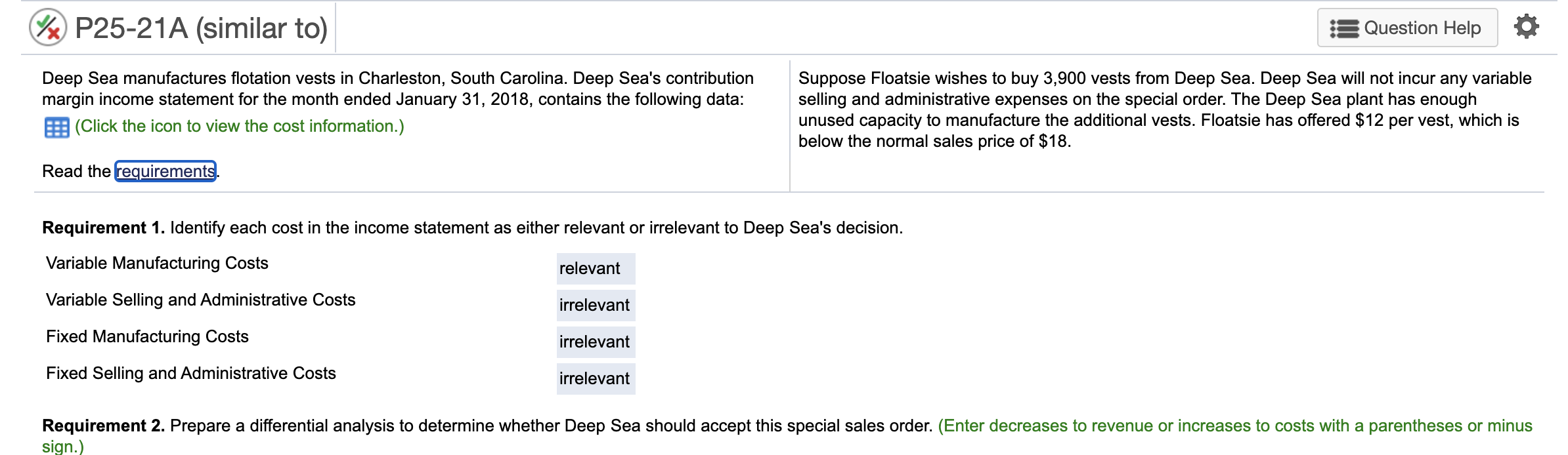 Solved 2x) P25-21A (similar to) Question Help Deep Sea | Chegg.com