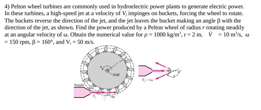 Solved 4) Pelton wheel turbines are commonly used in | Chegg.com