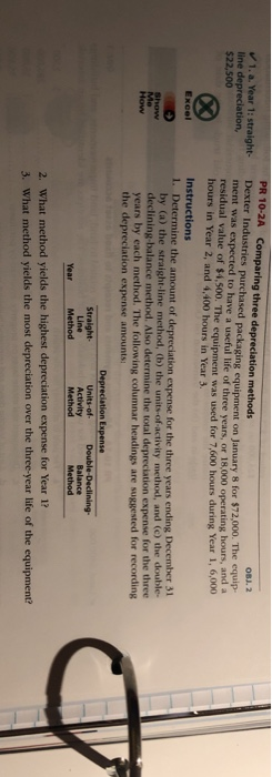 Solved PR 10-2A Comparing three depreciation OBJ. 2 1.a. | Chegg.com