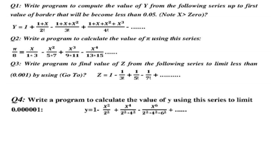 Q1: Write program to compute the value of Y from the | Chegg.com